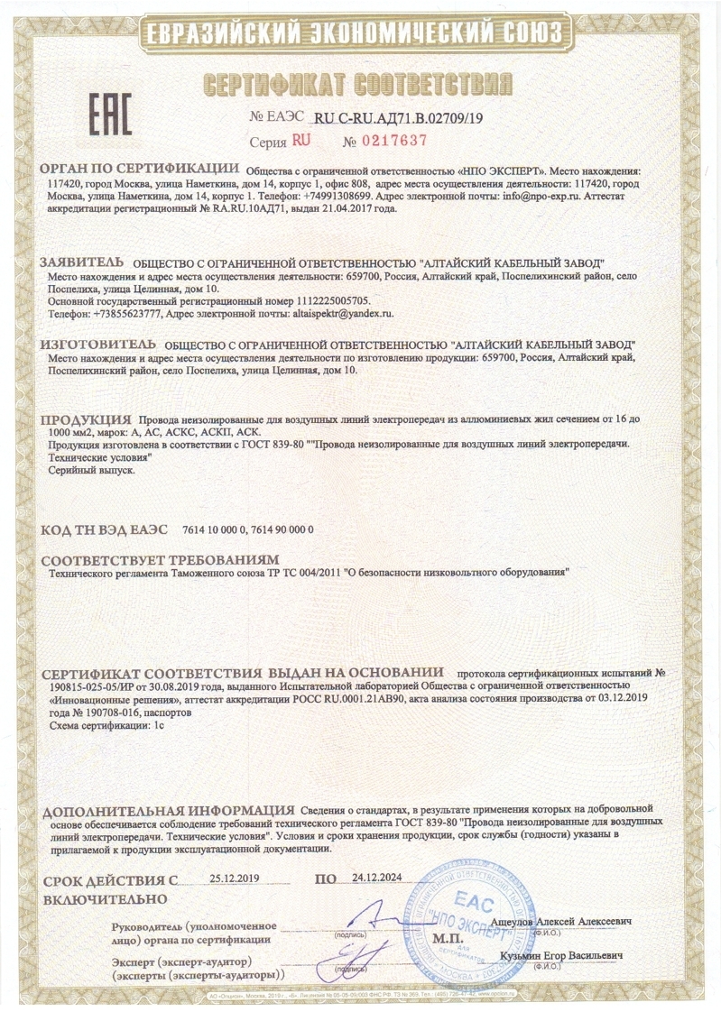 Провод неизолированный для воздушных линий электропередачи